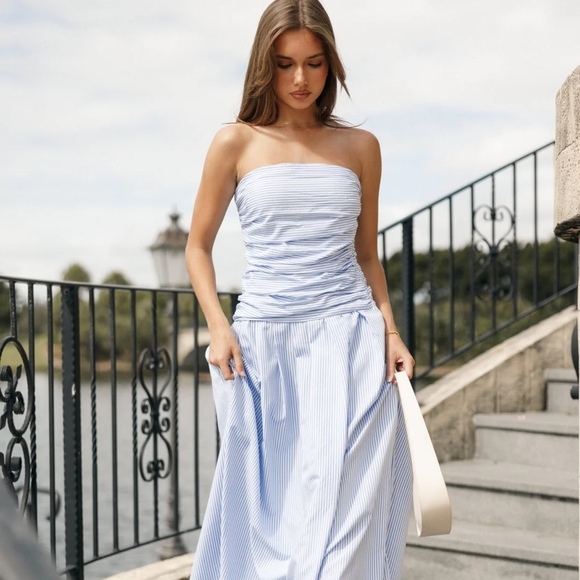 Petal & Pup | Dresses | Petal Pup Blue And White Striped Maxi Dress ...